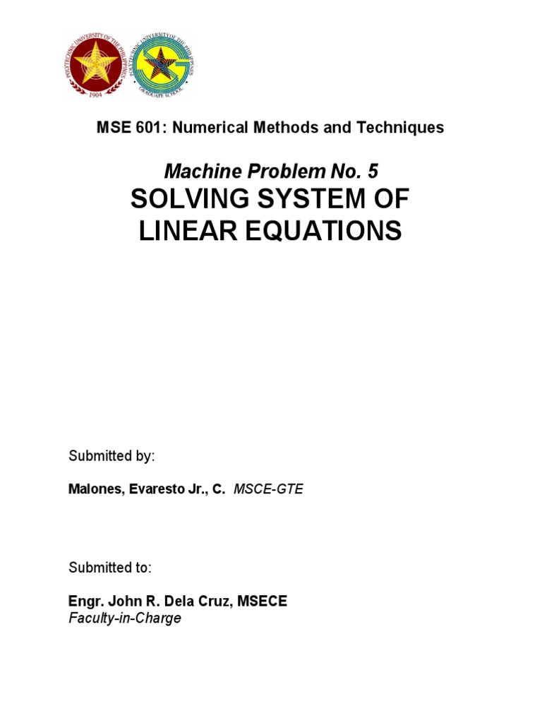 Solving System of Linear Equations: Machine Problem No. 5 | PDF ...