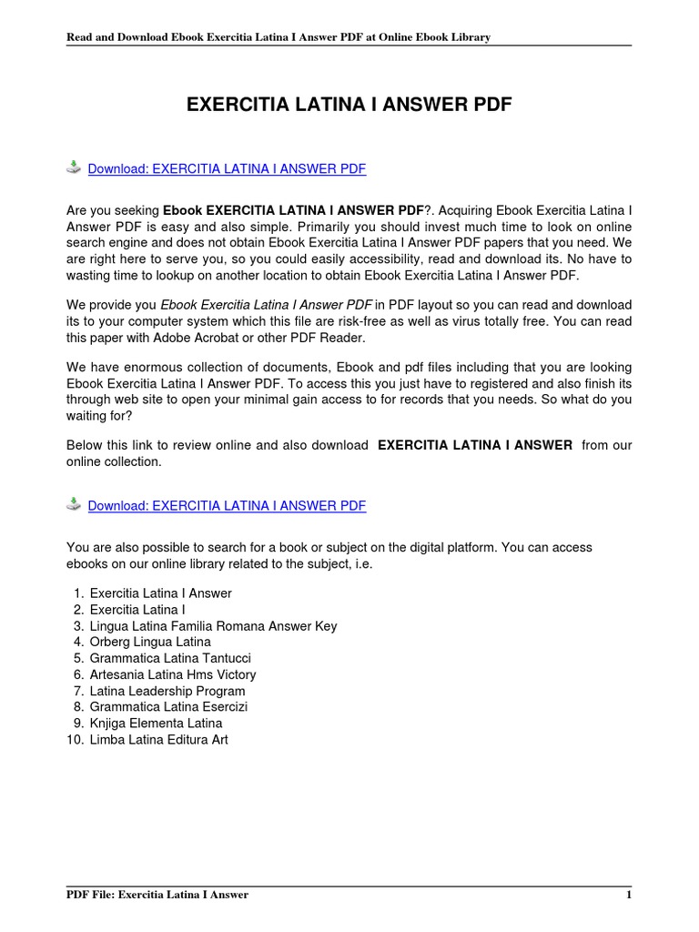 Download: Exercitia Latina I Answer PDF | PDF | E Books | Written Communication