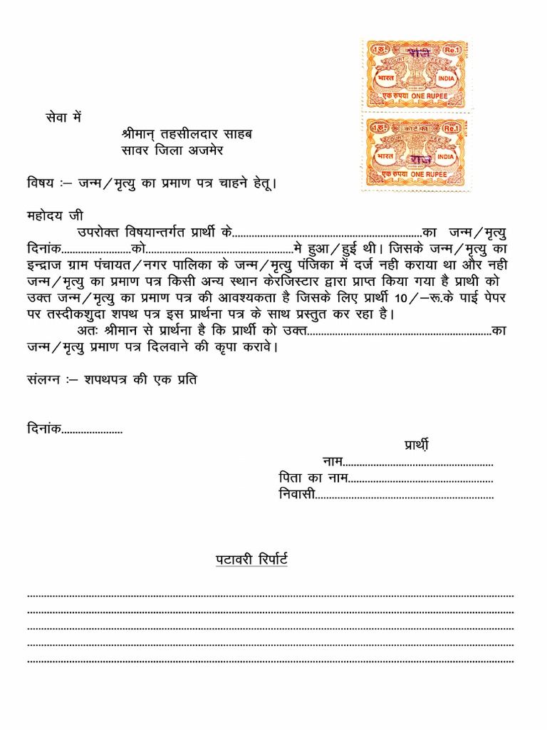Birth Certificate Form Rajasthan | PDF