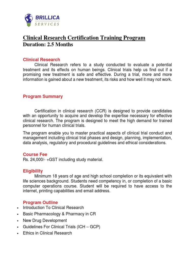 Clinical Research Certification Training Program | PDF | Clinical Trial ...