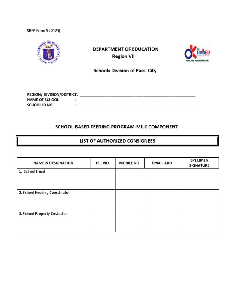 SBFP Form 5 List of Consignees Passi City1 | PDF