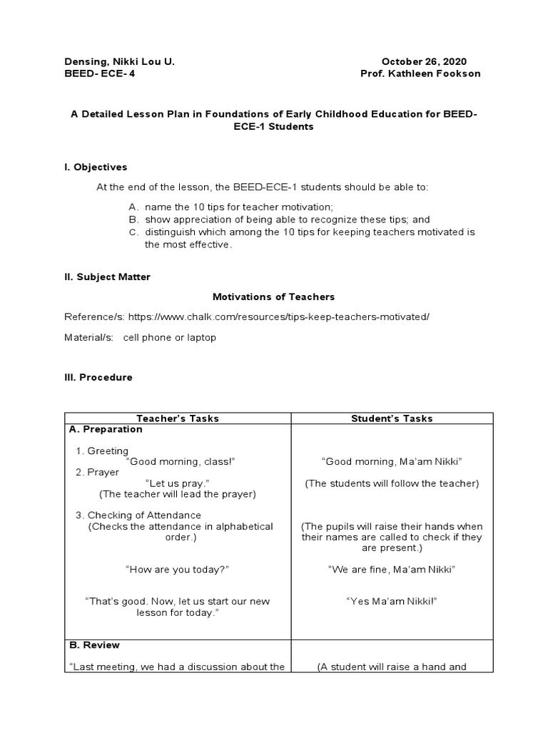 LESSON PLAN 4 Final Motivation | Download Free PDF | Teachers ...