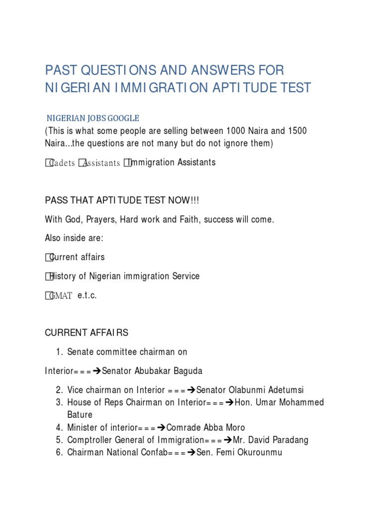 Nigeria Immigration Past Questions & Answers Part 3 | PDF | Travel Visa ...