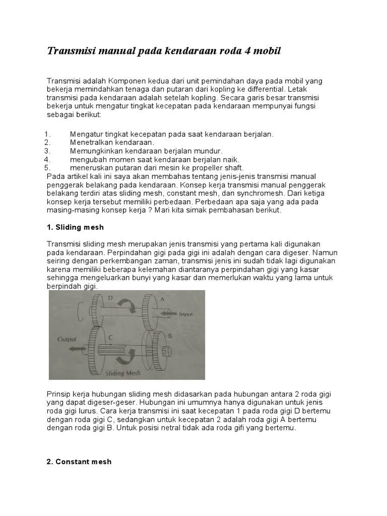 Jenis-Jenis Transmisi Manual Mobil | PDF