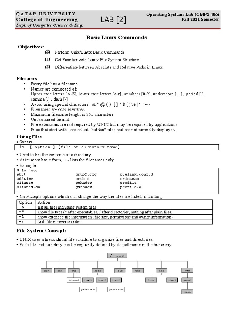 Basic Linux Commands College Of Engineering Pdf Directory Computing Computer File