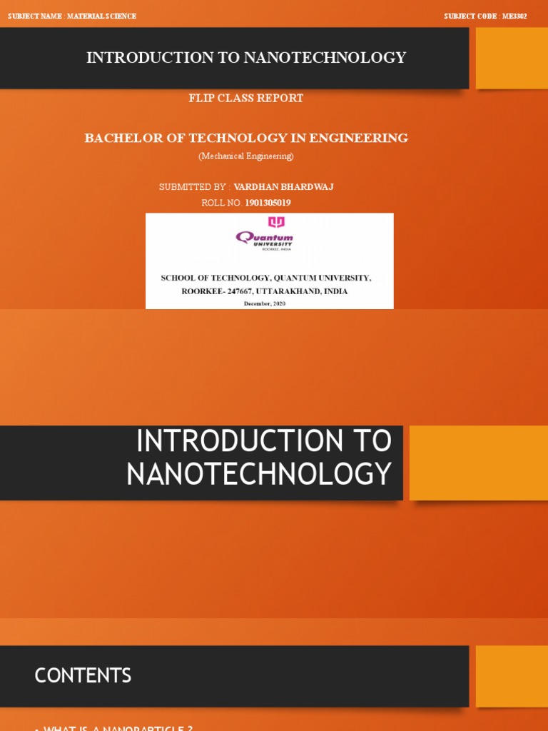 Introduction To Nanotechnology | PDF | Nanotechnology | Nanomaterials Introduction To Nanotechnology | PDF | Nanotechnology | Nanomaterials