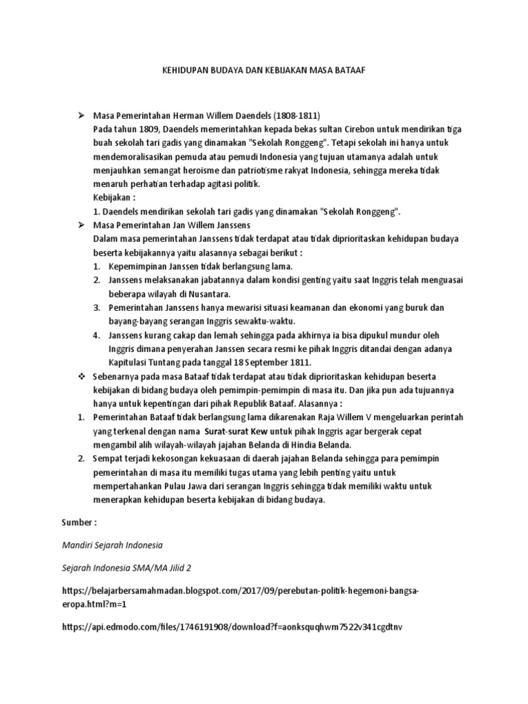 Kebijakan Budaya Masa Bataaf 1808-1811 | PDF