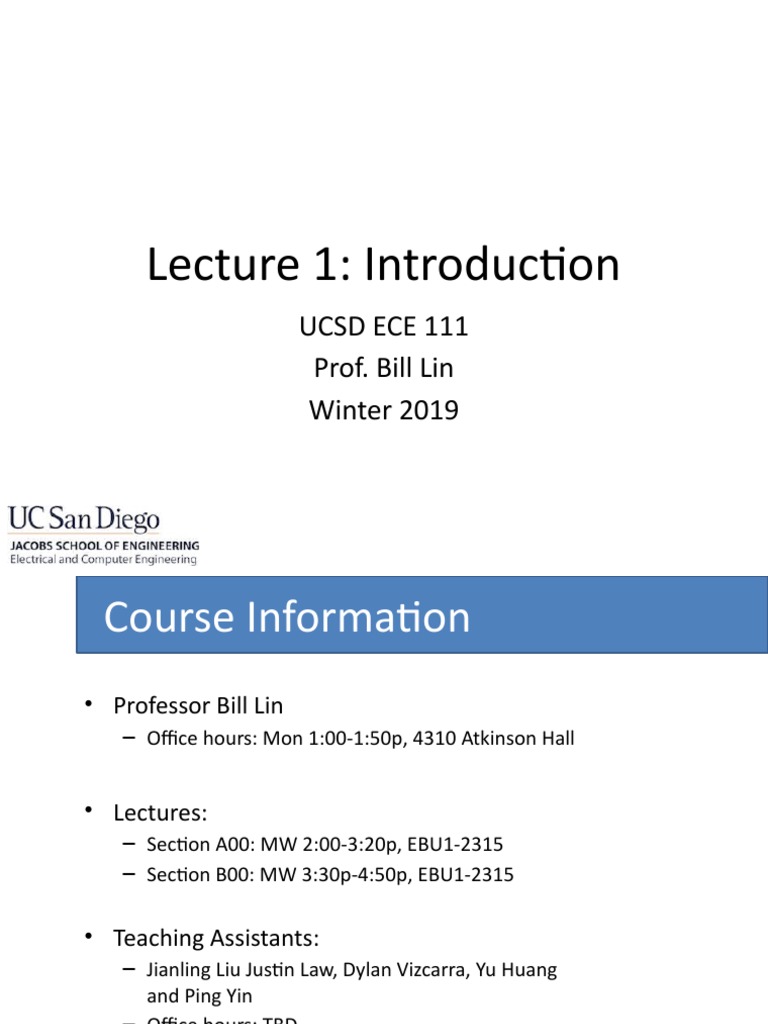 Lecture 1: Introduction: Ucsd Ece 111 Prof. Bill Lin Winter 2019 | PDF | Computer Programming ...