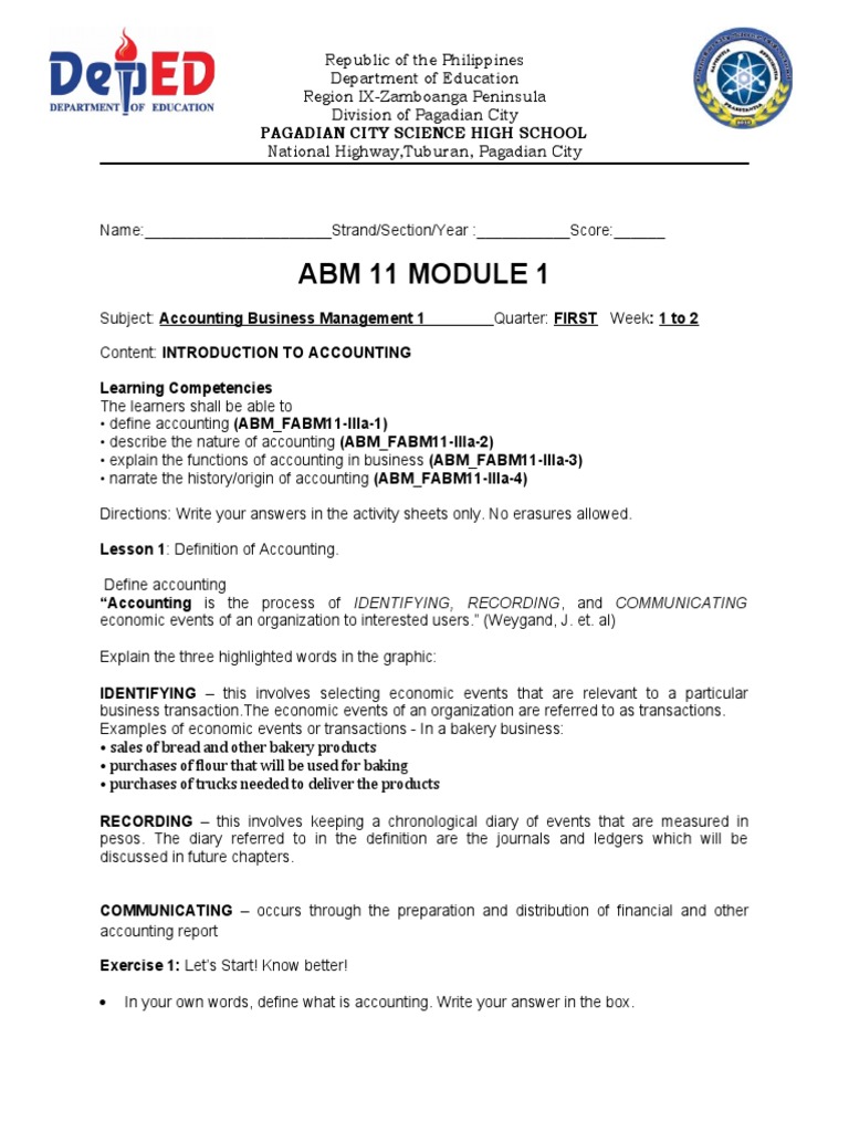 Abm 11 Module 1 | PDF | Accounting | Information