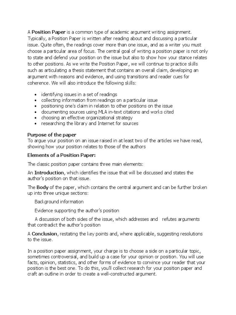Position Paper | PDF | Argument | Evidence