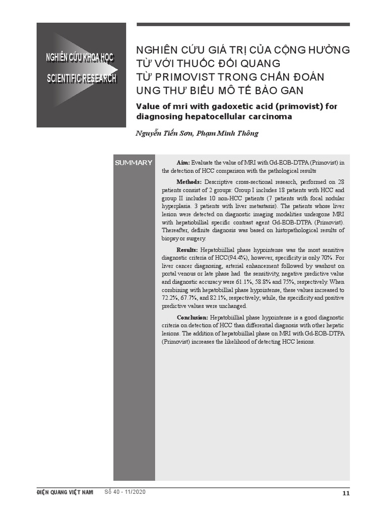 Giá Trị Của MRI Primovist Trong Chẩn Đoán HCC | PDF