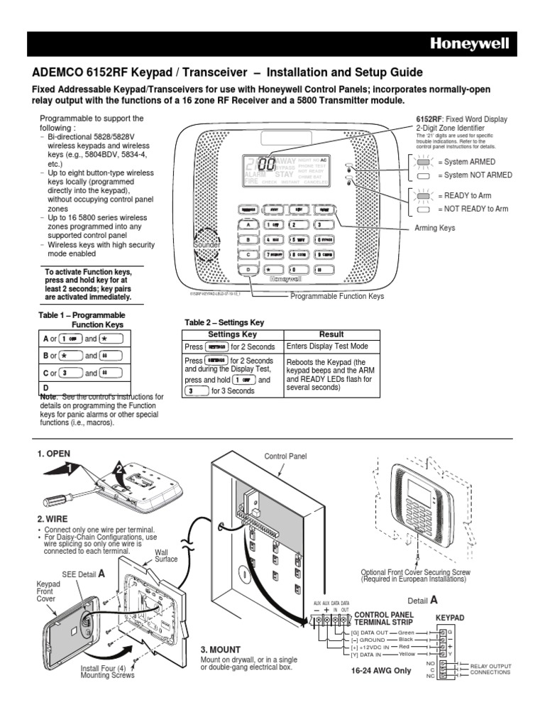 ADEMCO 6152RF Keypad / Transceiver - Installation and Setup Guide | PDF ...