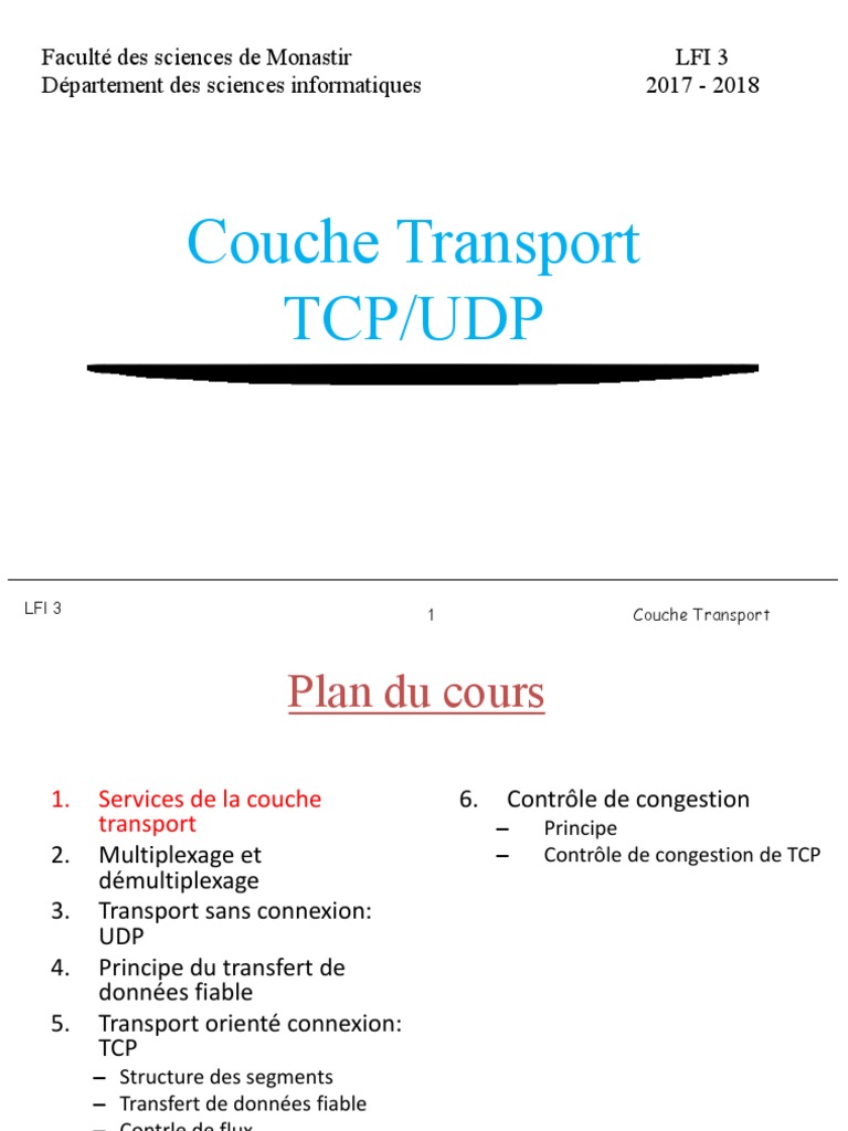 Services de la Couche Transport TCP/UDP | PDF | Protocole de contrôle ...