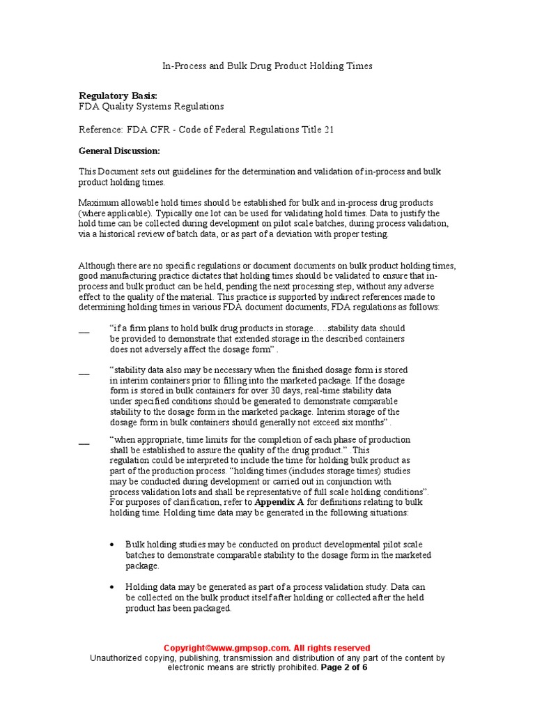 VAL MANUAL 008 InProcess and Bulk Drug Product Holding Times Sample ...