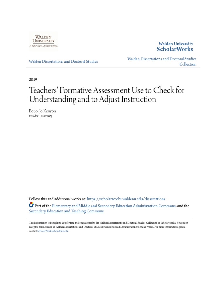 Teachers Formative Assessment Use To Check For Understanding and | PDF ...