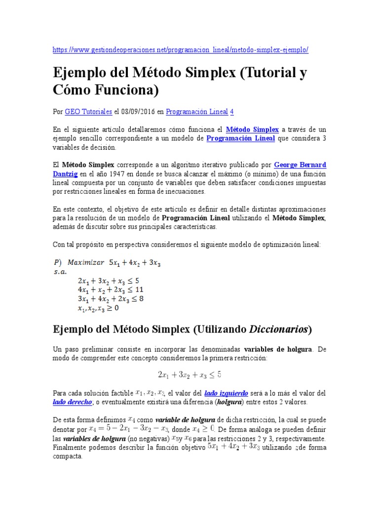 Método Simplex | PDF | Programación lineal | Matemáticas Aplicadas