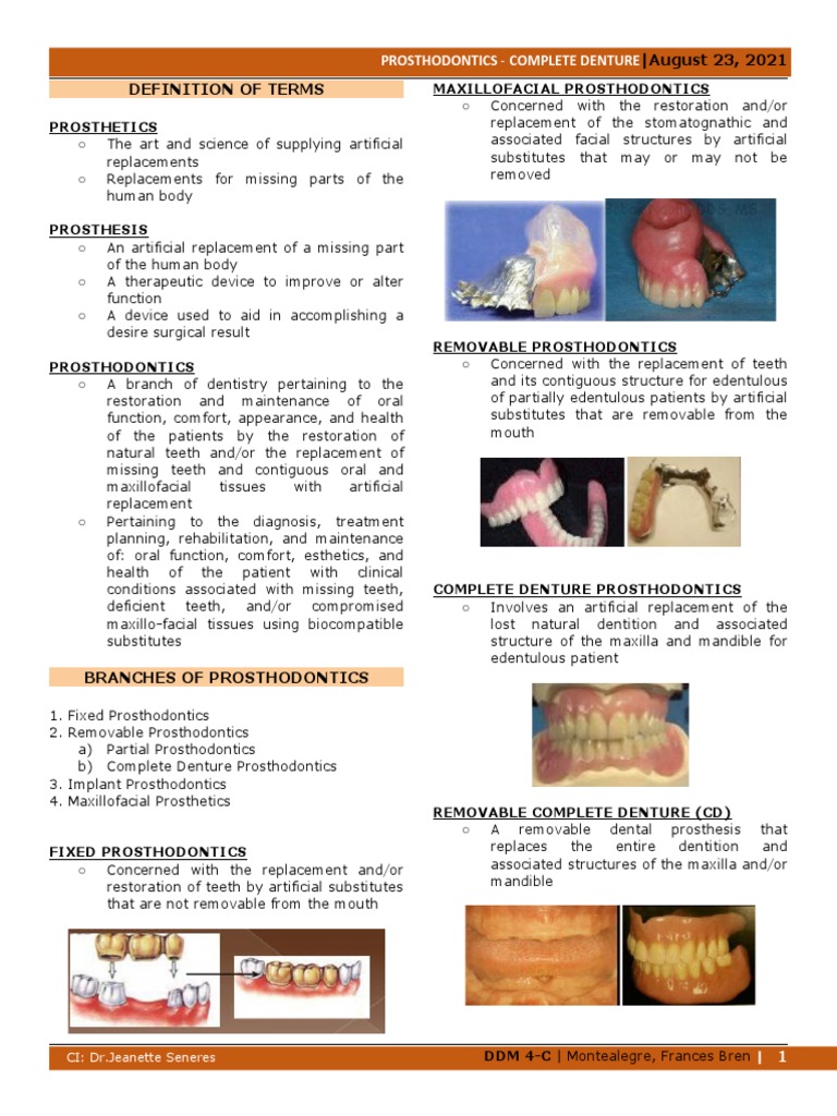 Prosthodontics CD - Week 1 | PDF | Prosthodontics | Dentures