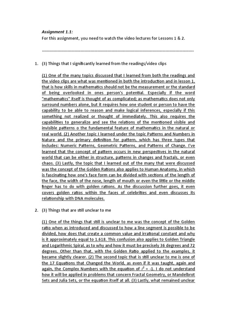 MMW - Assignment 1.1 | PDF | Mathematics | Reason