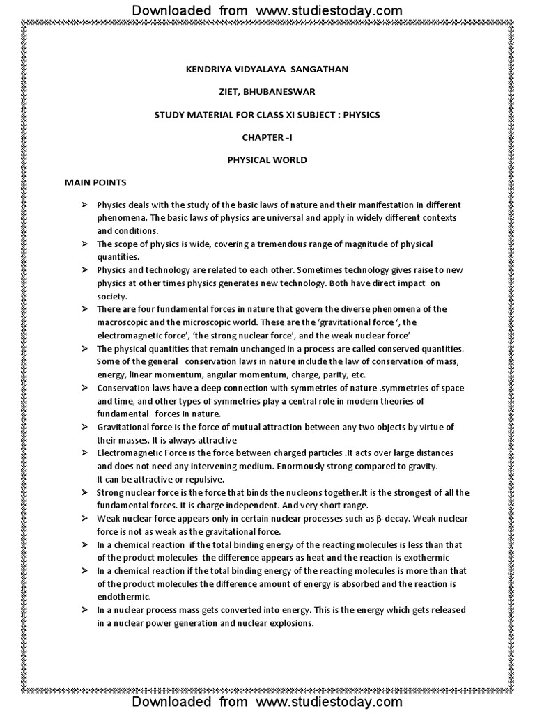 CBSE Class 11 Physics Study Material All Chapters | PDF | Force ...