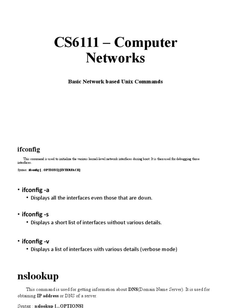 CS6111 - Computer Networks: Basic Network Based Unix Commands | PDF | Domain Name System ...