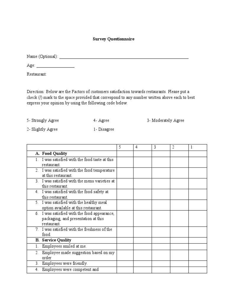 Survey Questionnaire | PDF