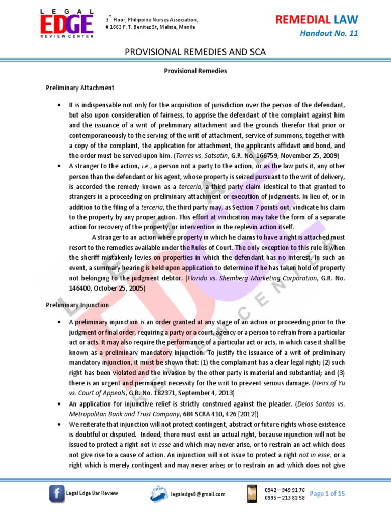 HO#11 Provisional Remedies and SCA | PDF | Mandamus | Mortgage Law