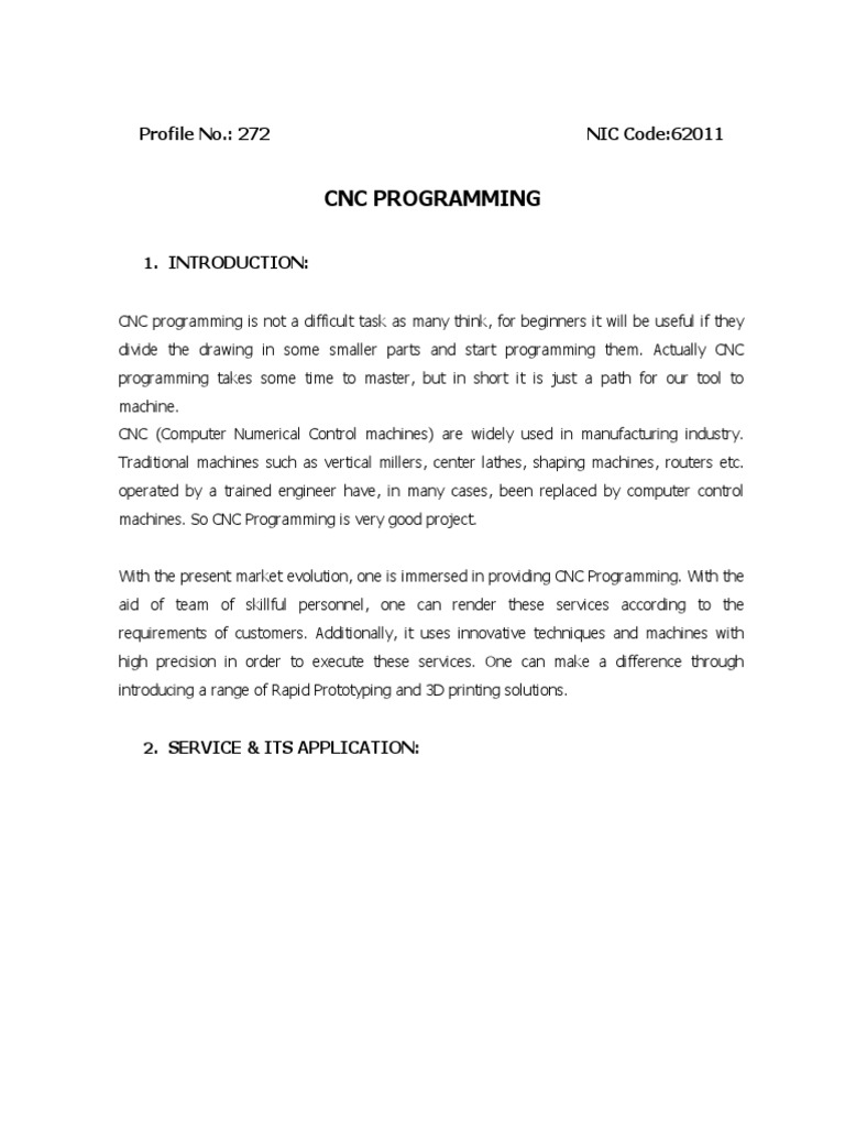 CNC Programming: Profile No.: 272 NIC Code:62011 | PDF | Numerical ...
