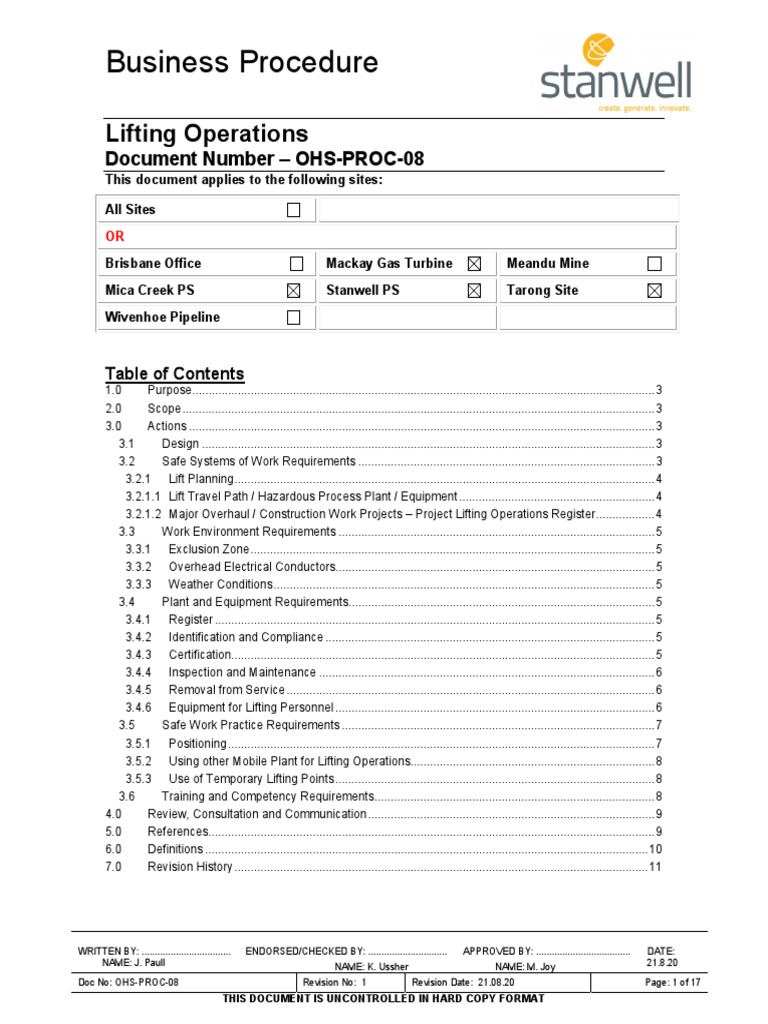 Business Procedure: Lifting Operations | PDF | Crane (Machine ...