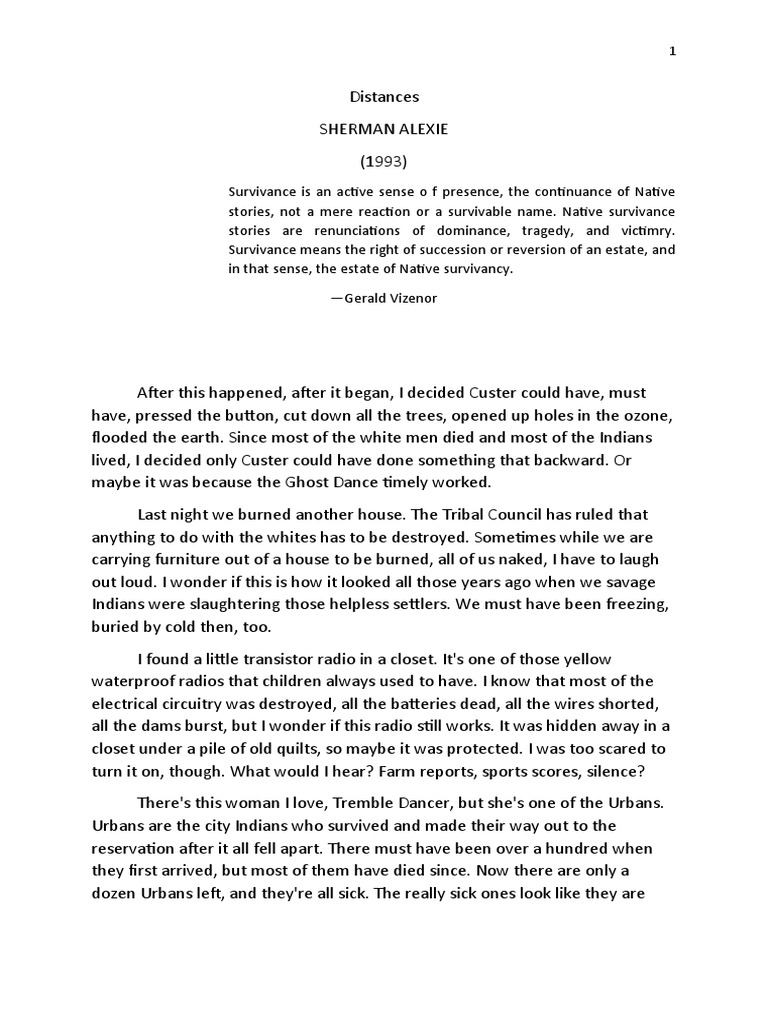 Distances Sherman Alexie Full Text | PDF