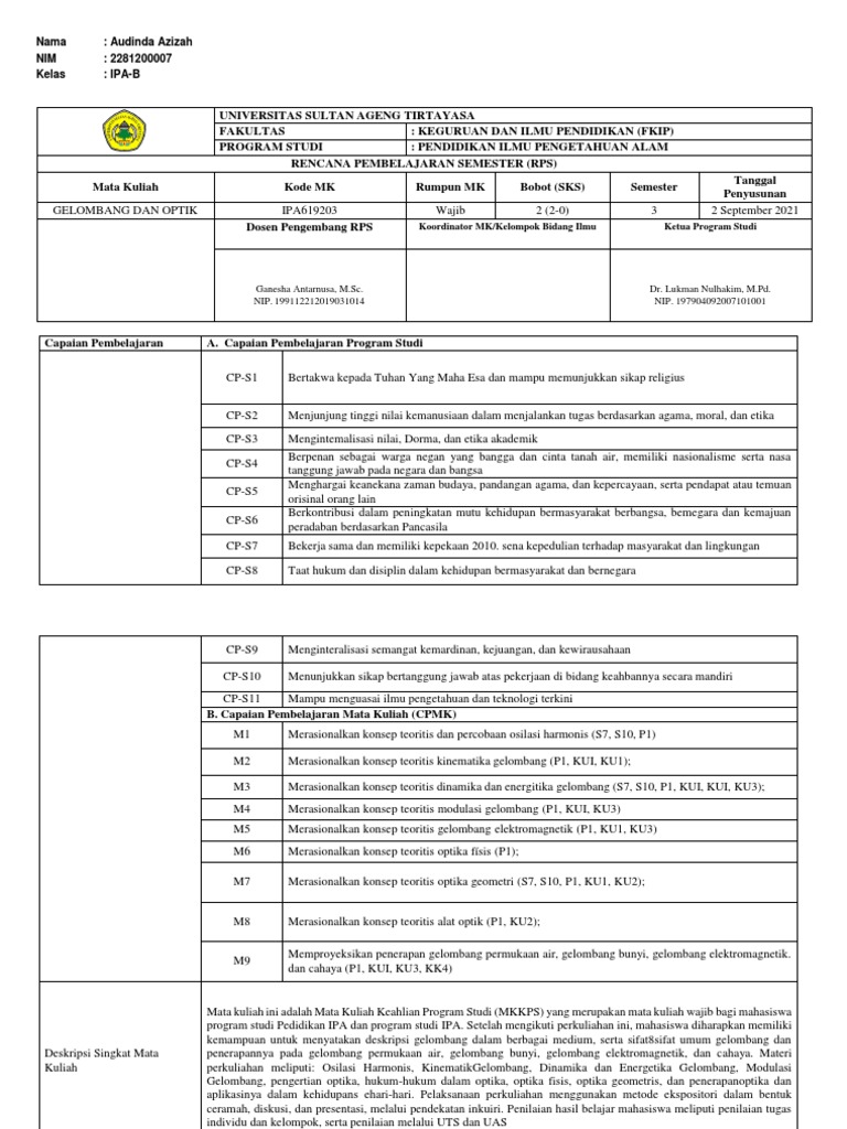 Contoh RPS Ipa 1 | PDF