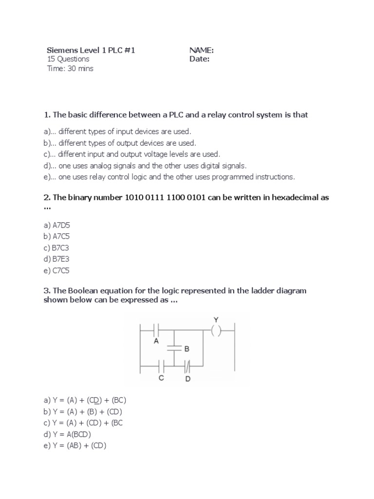 PLC Question Level #1 | PDF | Programmable Logic Controller | Logic Gate
