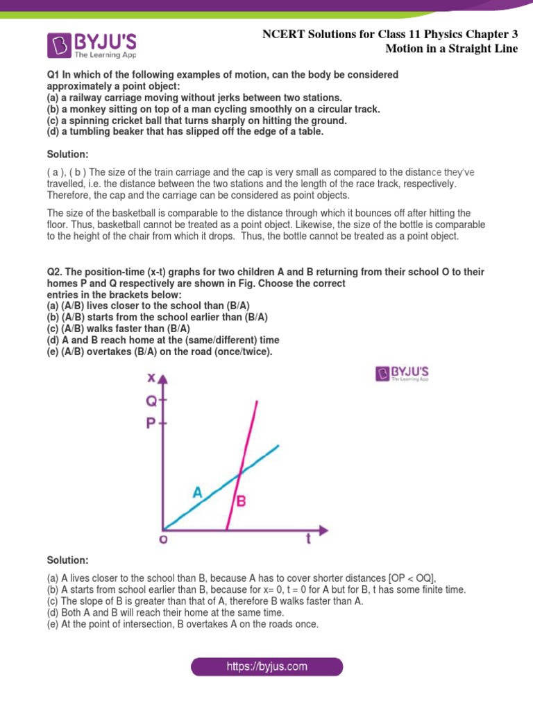 NCERT Solutions For Class 11 Physics Chapter 3 Motion in A Straight ...
