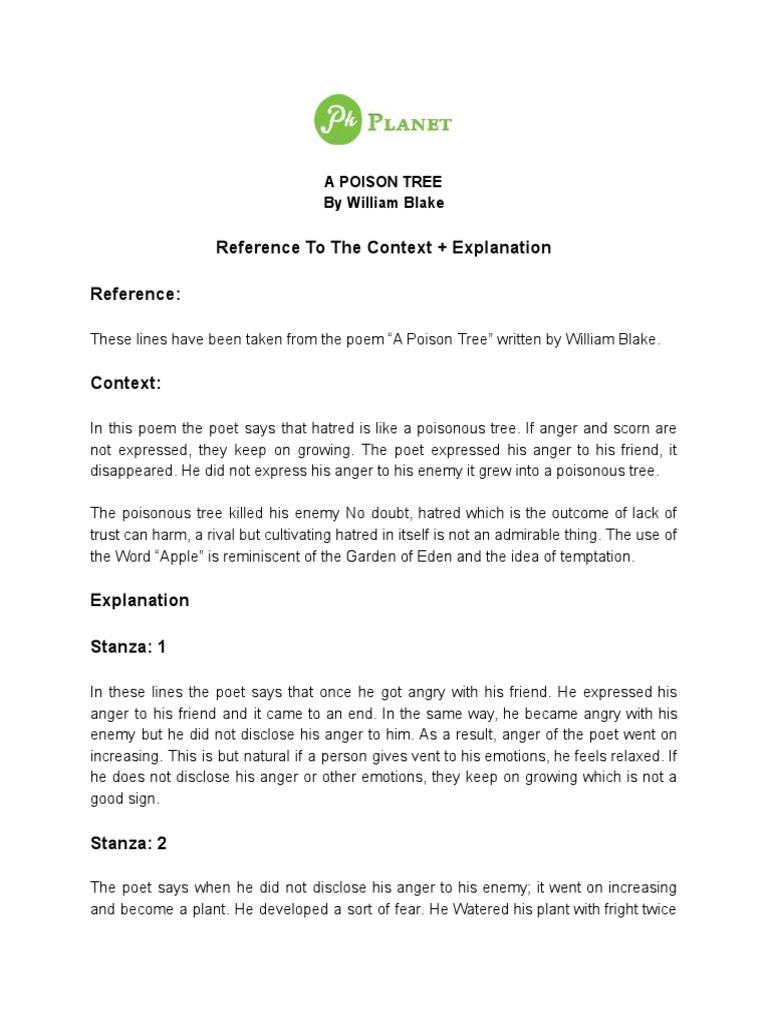 Reference To The Context + Explanation Reference:: A Poison Tree by ...