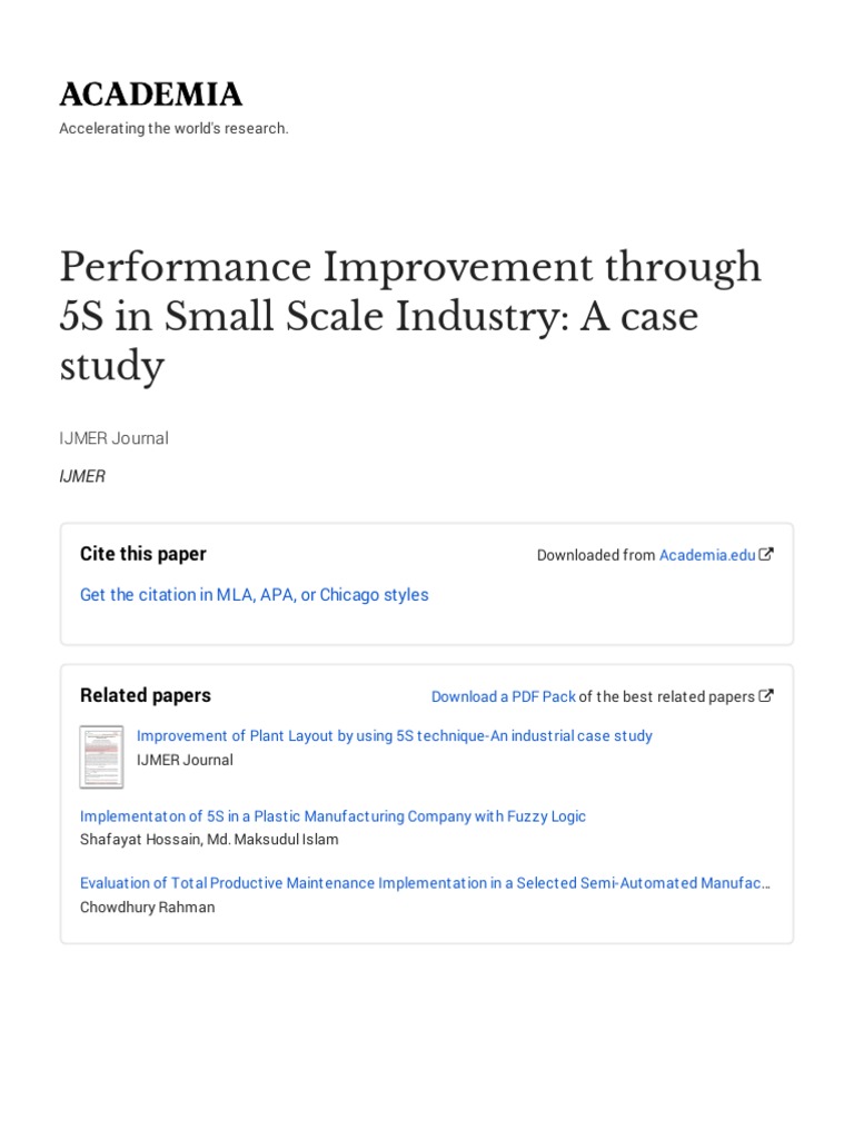Performance Improvement Through 5S in Small Scale Industry: A Case ...