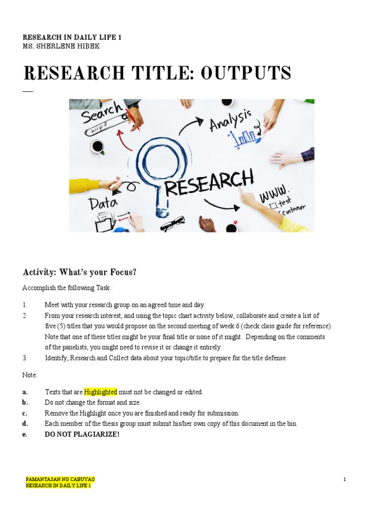Research Title: Outputs: Activity: What's Your Focus? | PDF | Gender ...