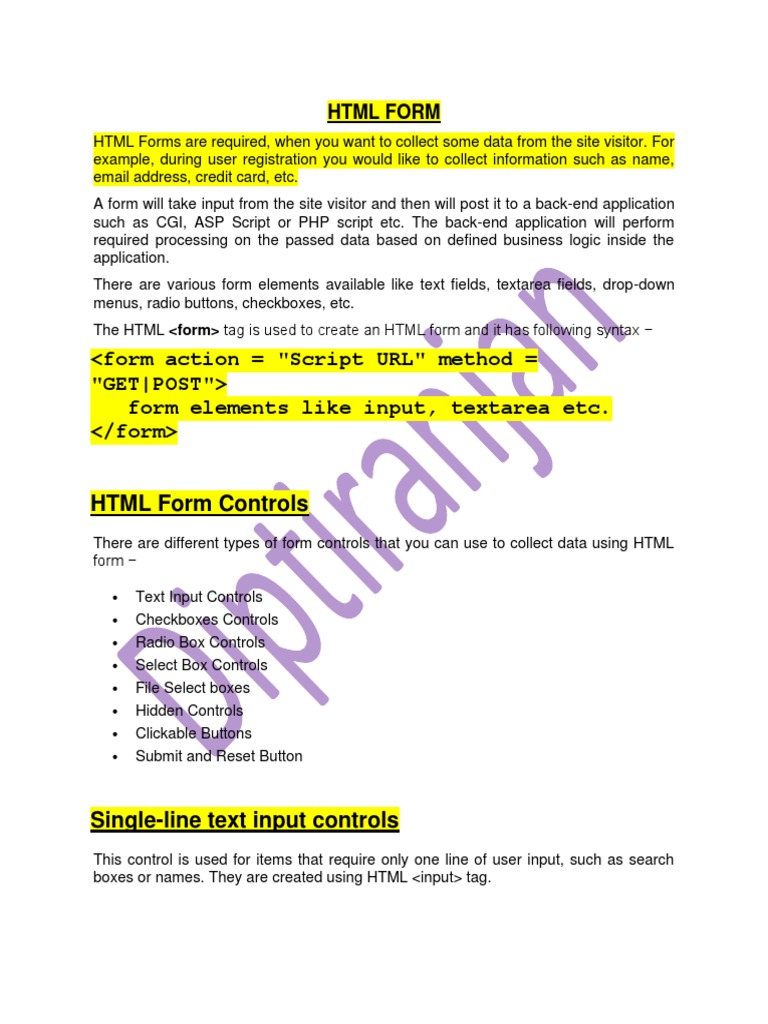 HTML Form Controls | PDF | Software Engineering | System Software