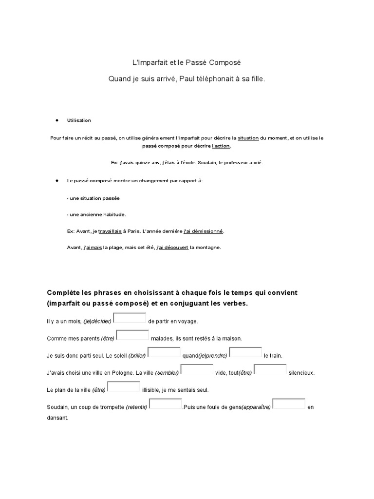 Imparfait vs Passé Composé : Guide Pratique | PDF