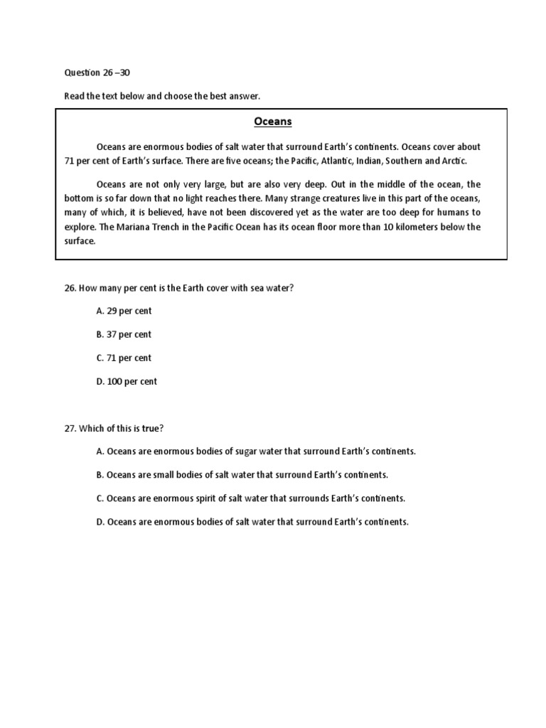 Paper One Year 4 Question 26 To 30 | PDF