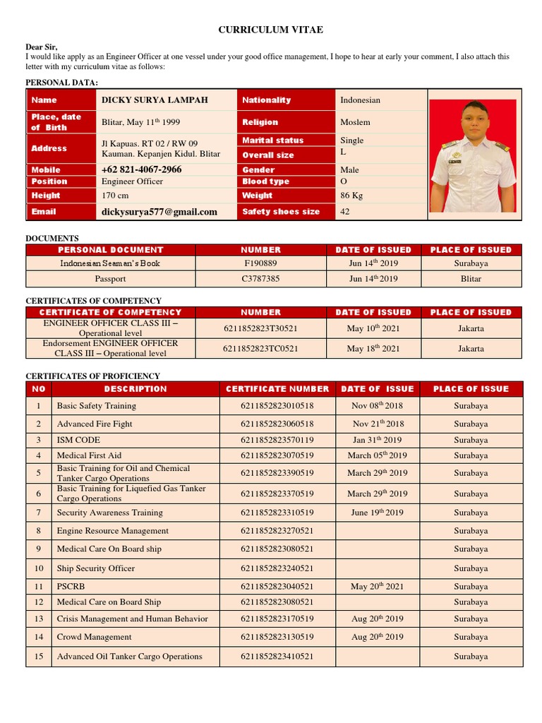 Curriculum Vitae: Dicky Surya Lampah | PDF | Shipping | Water Transport
