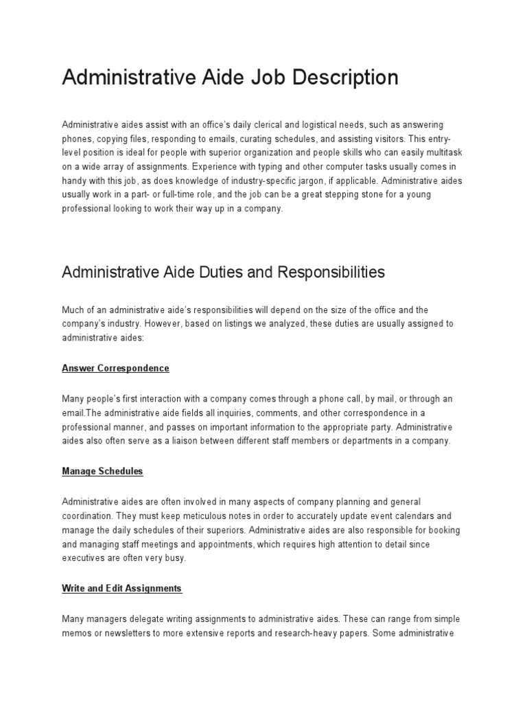 Administrative Aide Job Description | PDF | Cognition | Computing
