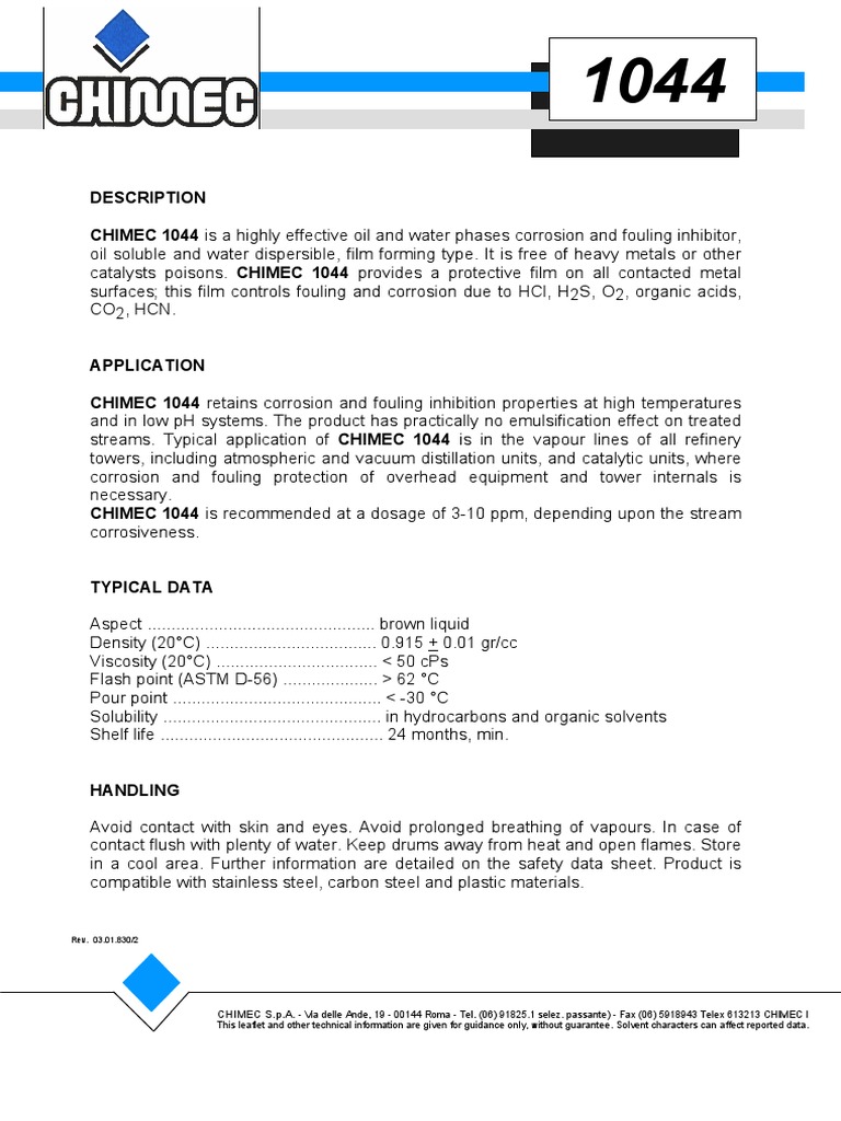 CHIMEC 1044 Corrosion Inhibitor MSDS | PDF