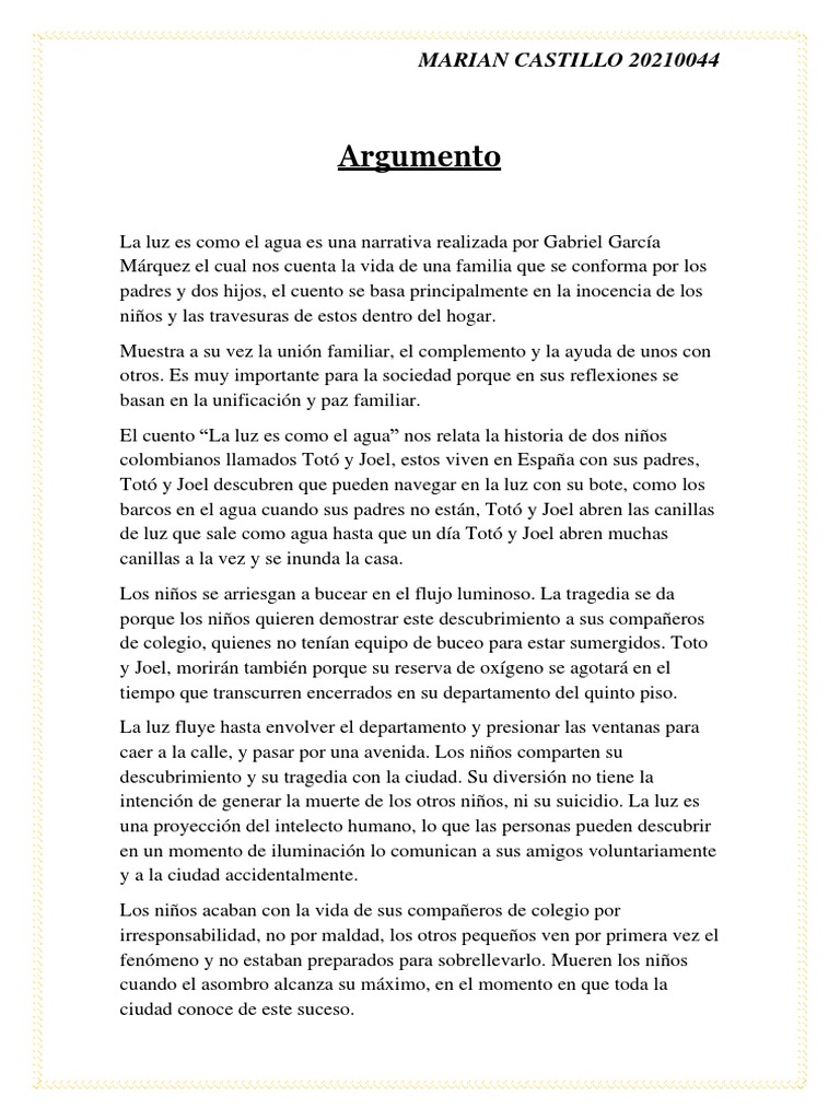 La Luz Es Como El Agua Marian Castillo | PDF