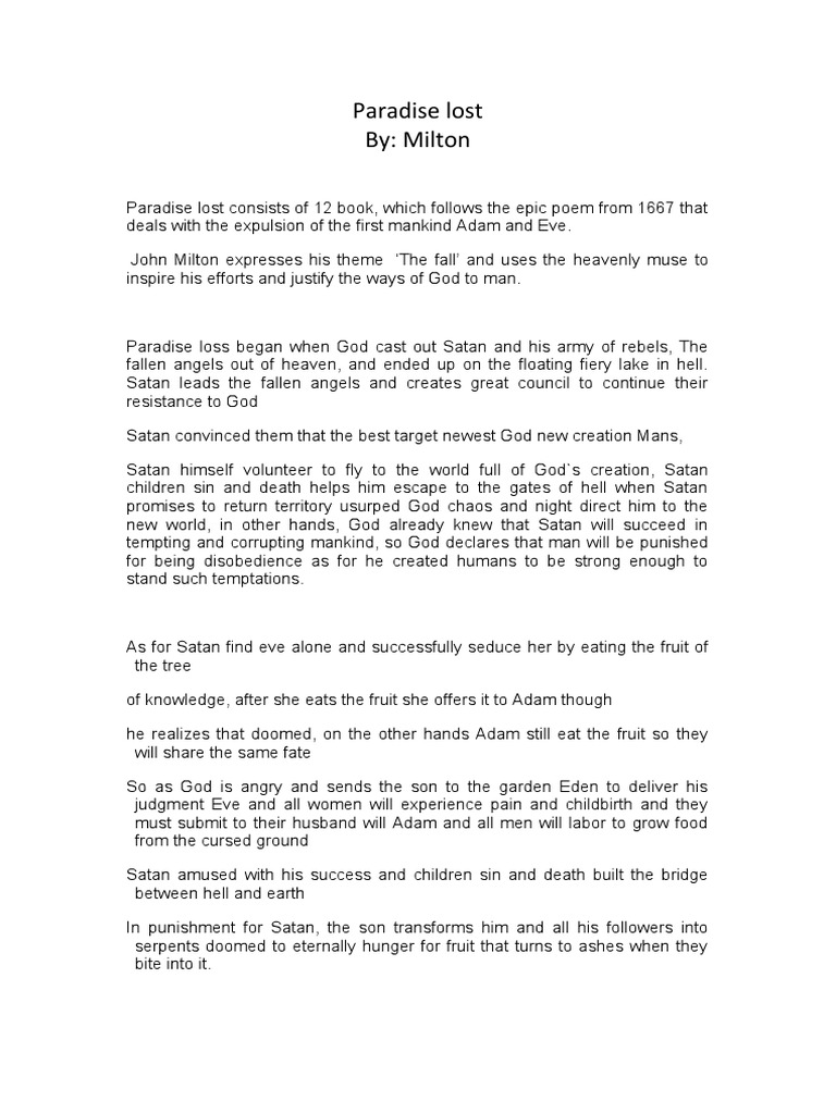 Paradise Lost By: Milton | PDF | Paradise Lost | Adam