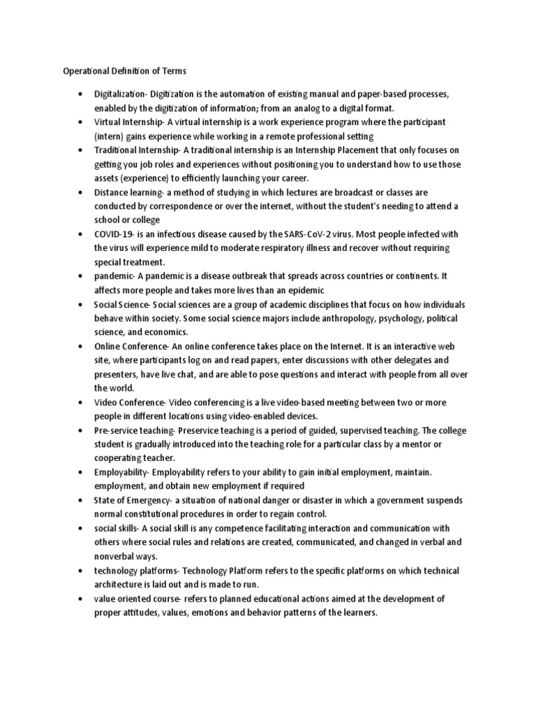 Operational Definition of Terms | Download Free PDF | Internship | Job ...