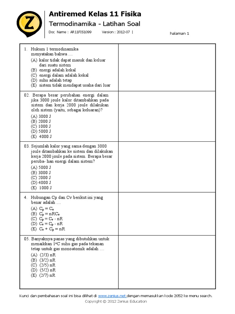 Antiremed Kelas 11 Fisika: Termodinamika - Latihan Soal | PDF