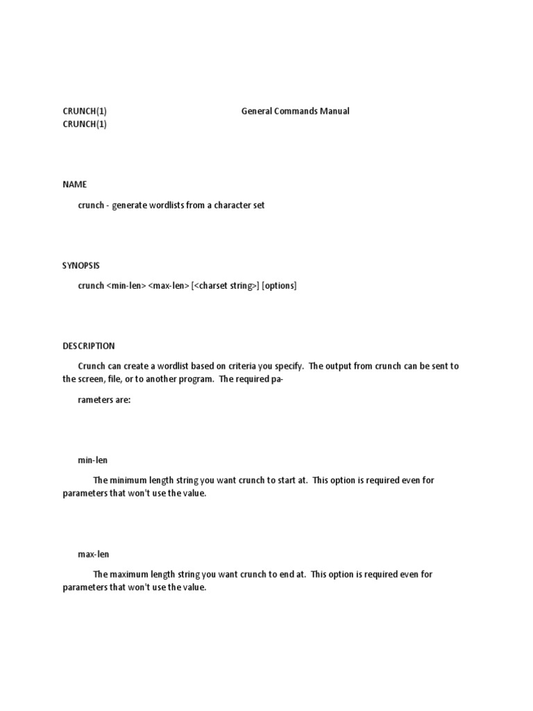 CRUNCH (Manual) | PDF | Filename | Command Line Interface