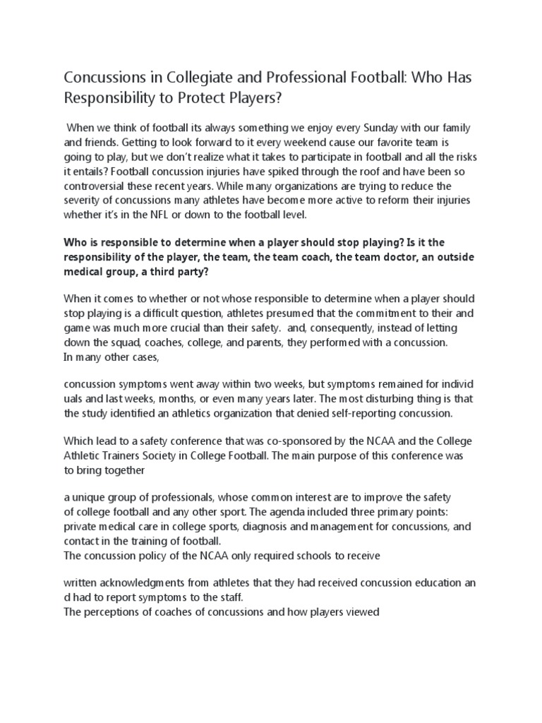 Concussions in Collegiate and Professional Football | PDF | Swot ...