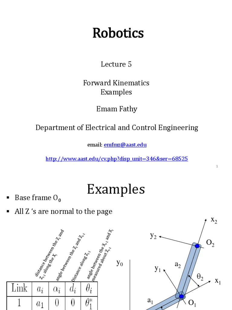 Lec5 Forward Kinematics-Examples | PDF | Equations | Algebra