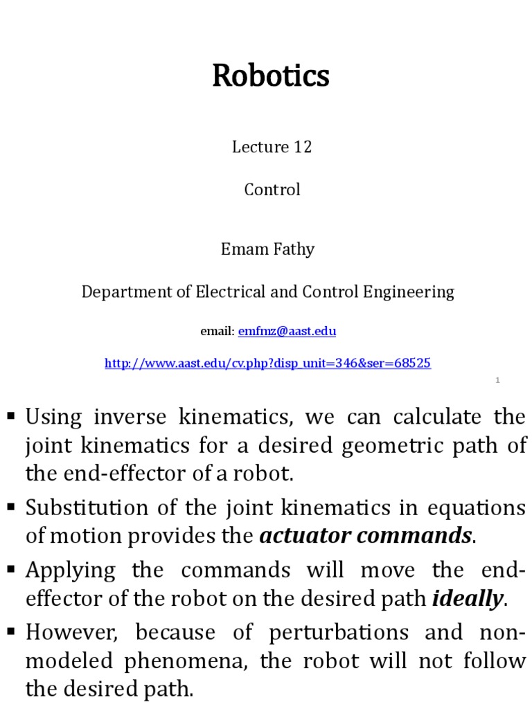 Lec12 Control | PDF | Electric Motor | Kinematics