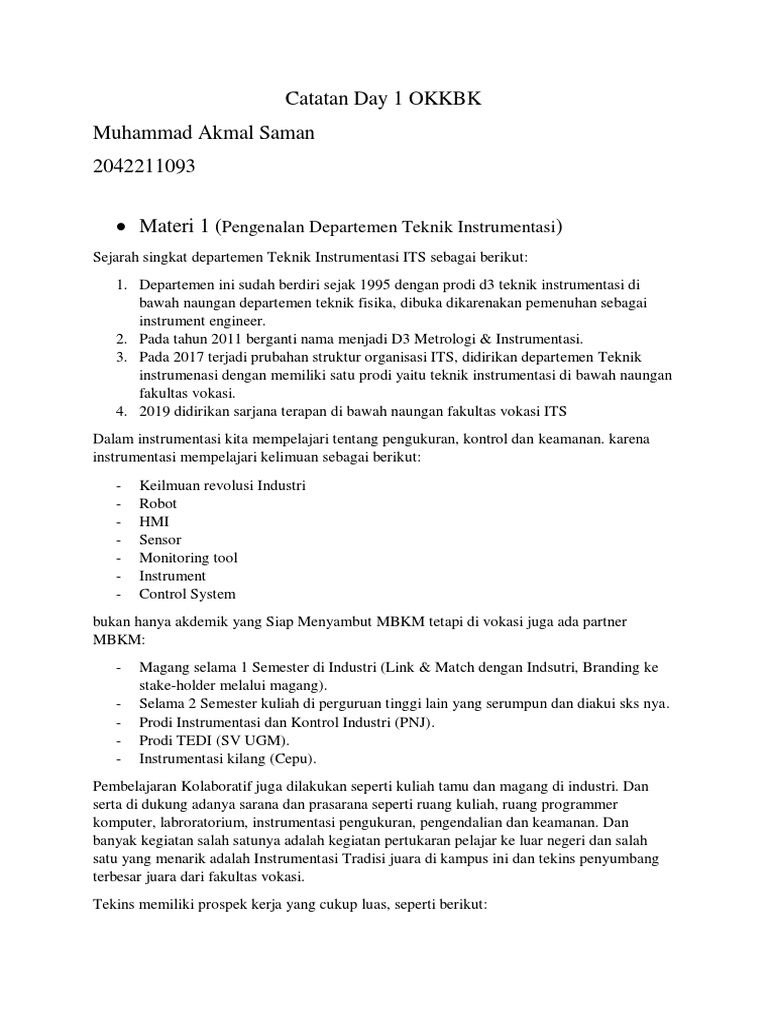Catatan Day 1 OKKBK | PDF